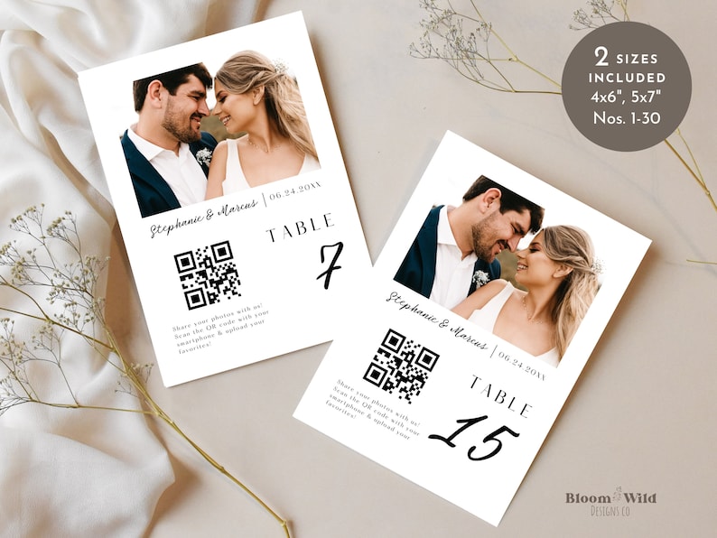 Wedding Table Numbers With Qr Code, Photo Qr Code Share the Love, Qr ...