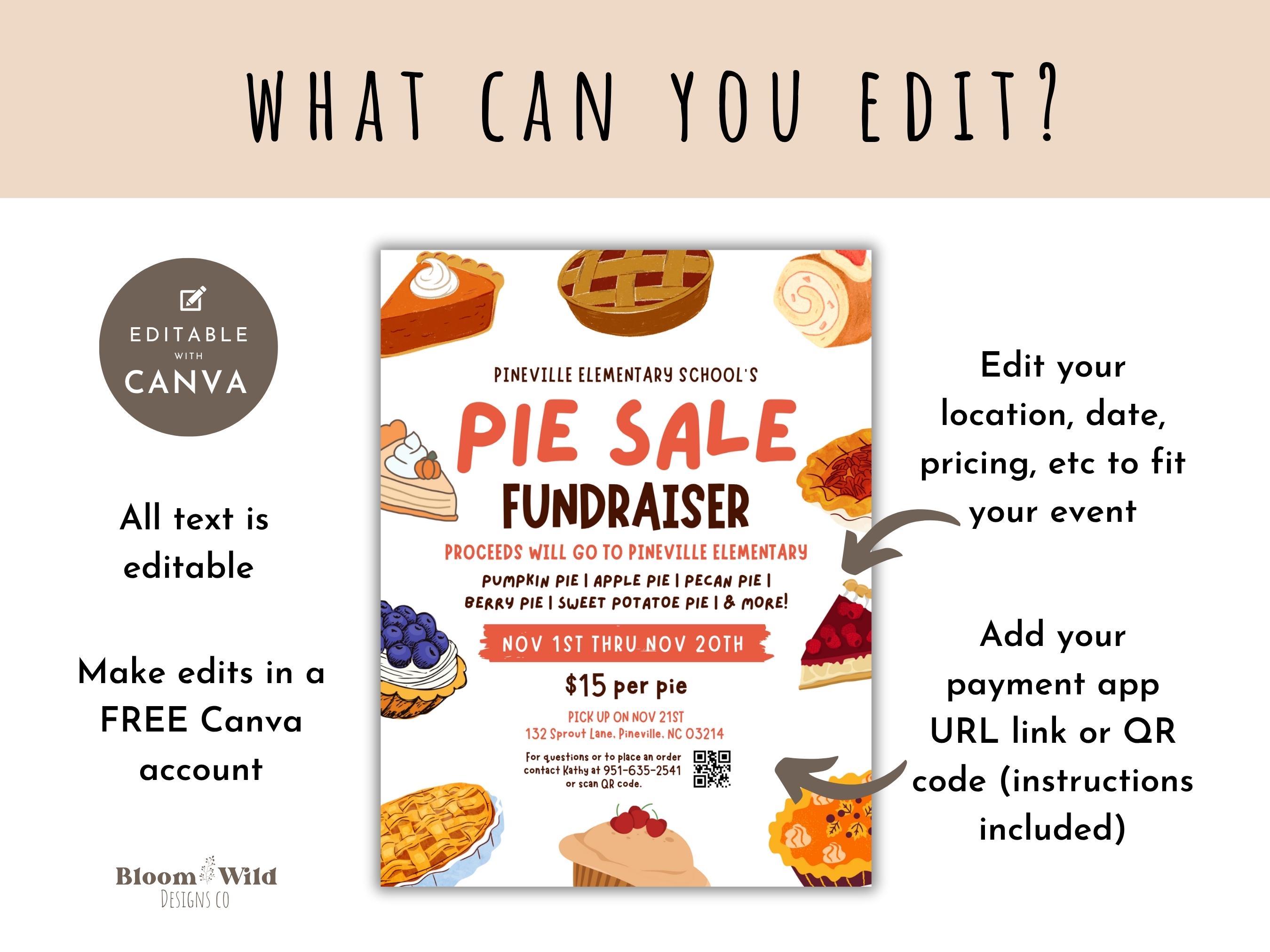 Pie Fundraiser and Order Form Template, Thanksgiving Pie Sale Flyer ...