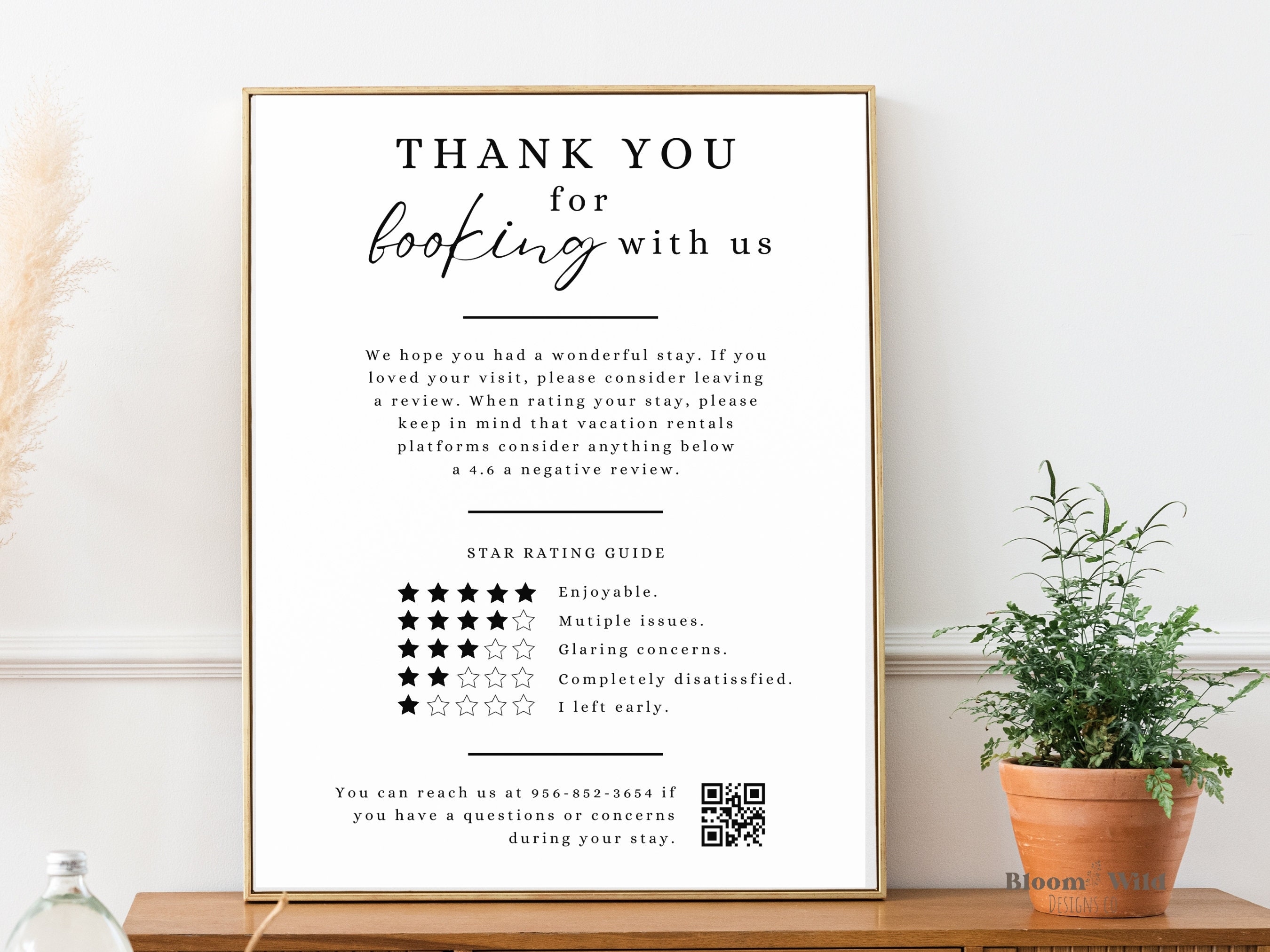 Air Bnb Review Sign With QR Code, Leave Us A Review Sign, 5 Star Rating ...