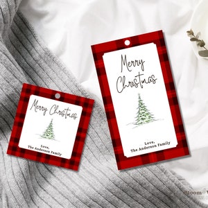 Flannel Christmas Tag for Presents, Canva Template Christmas Gift Tag ...
