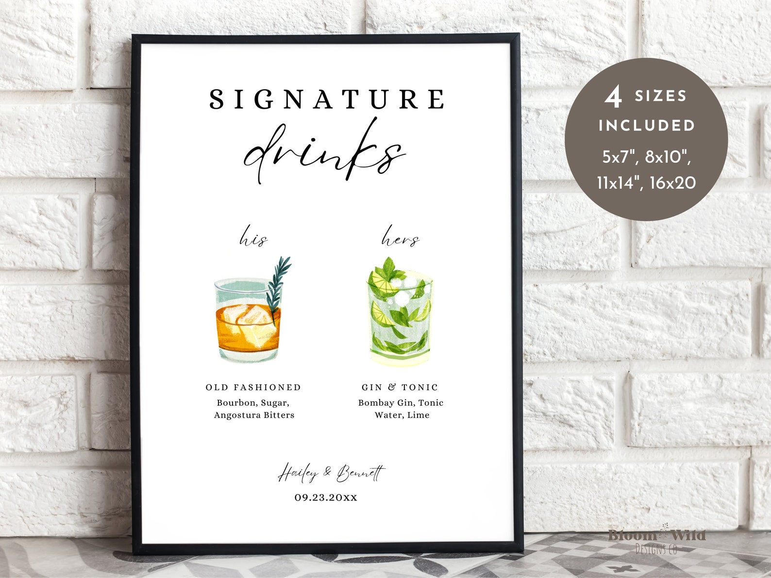 Signature Drinks Sign Canva, Downloadable His and Hers Drink Template ...