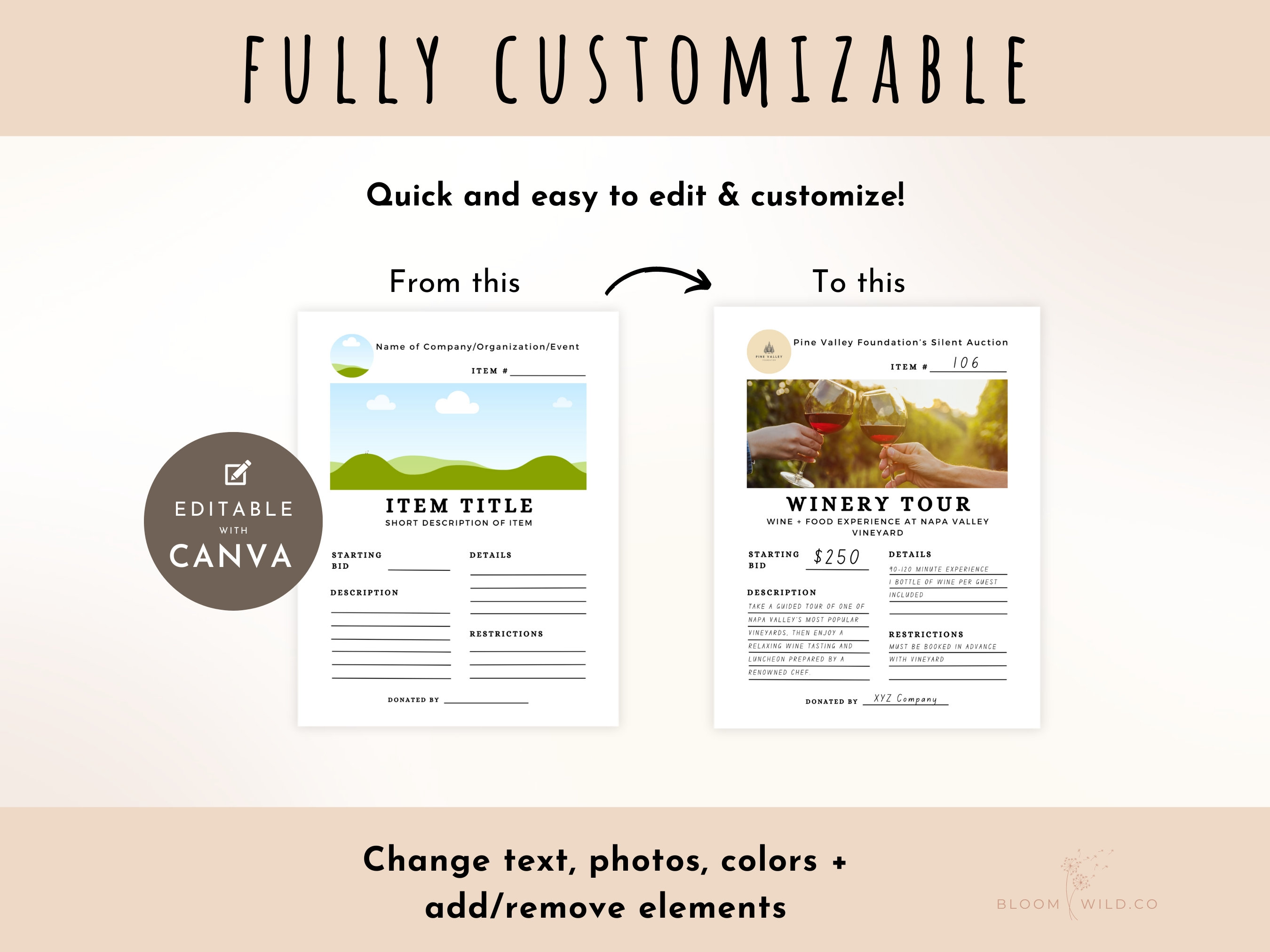 Silent Auction Item Description Sheet, Printable Silent Auction ...