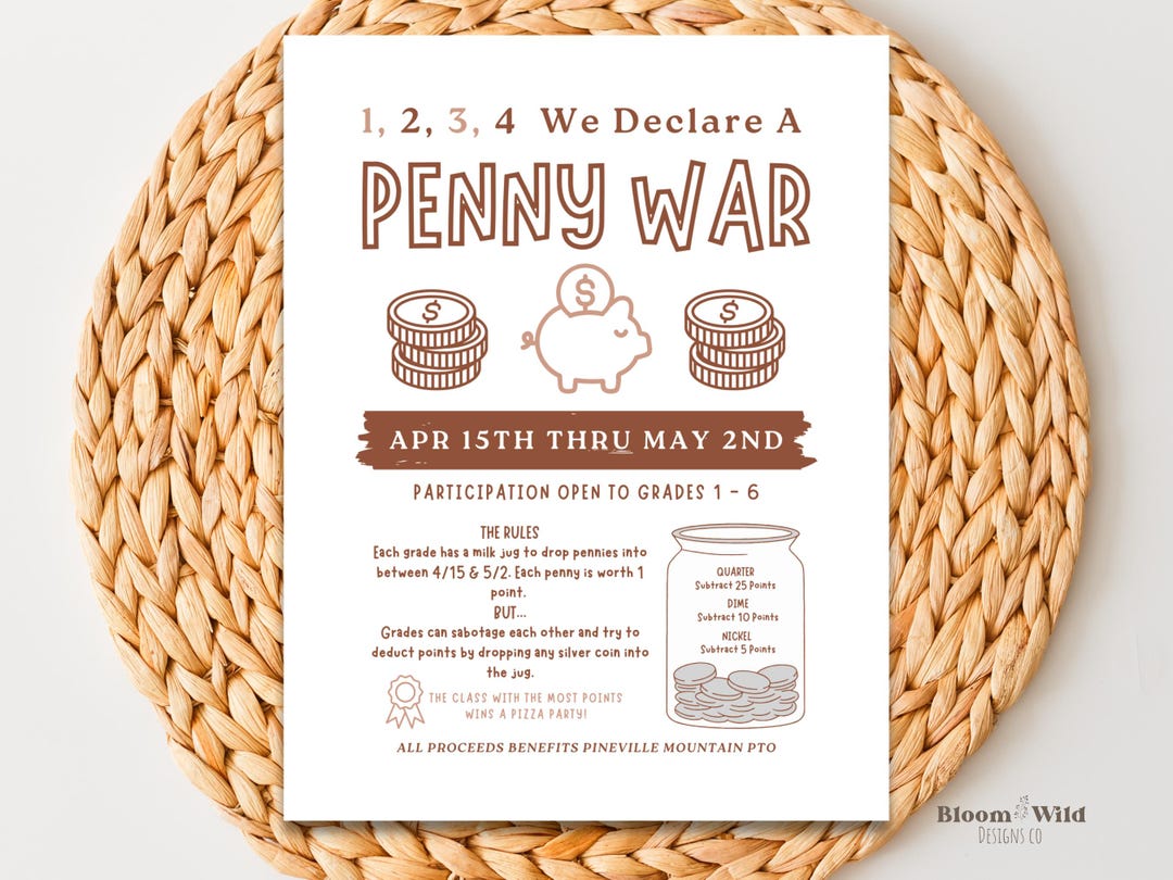 Penny War Fundraiser Flyer, Coin Wars Editable Template, Coin Drive ...