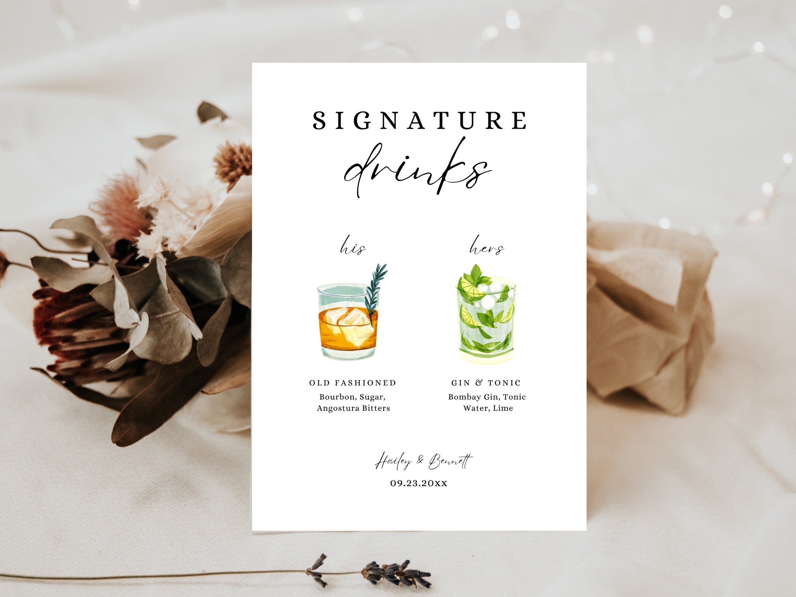 Signature Drinks Sign Canva, Downloadable His and Hers Drink Template ...
