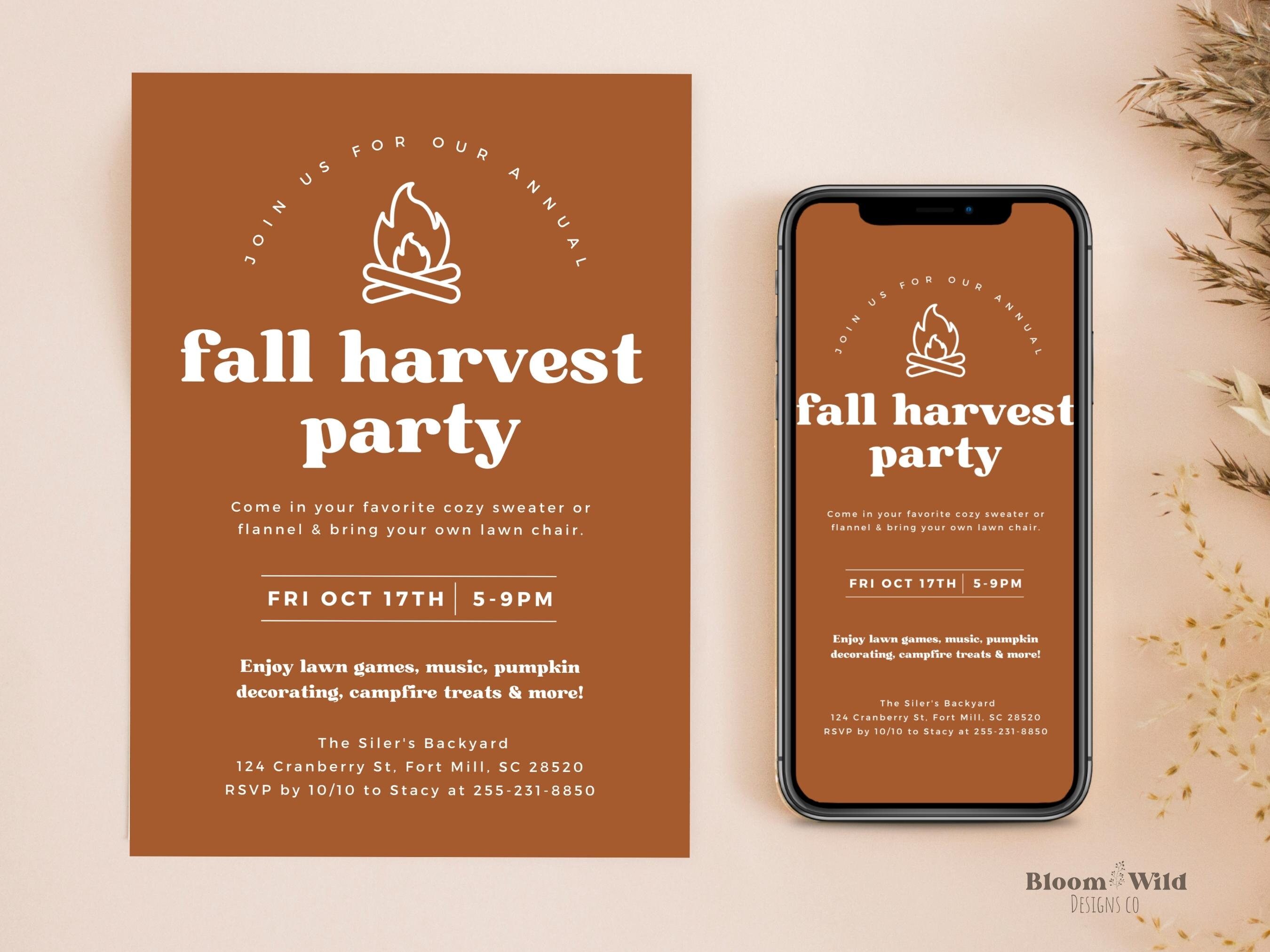Printable Fall Block Party Invitation Fall Harvest Invitation - Etsy