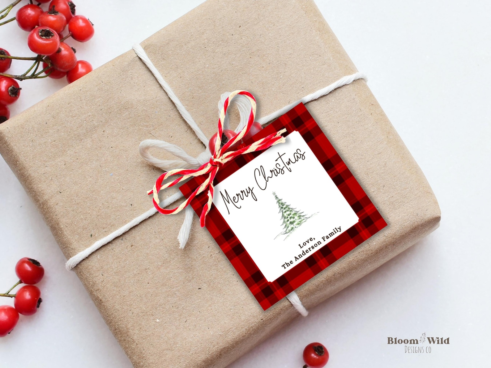 Flannel Christmas Tag for Presents, Canva Template Christmas Gift Tag ...