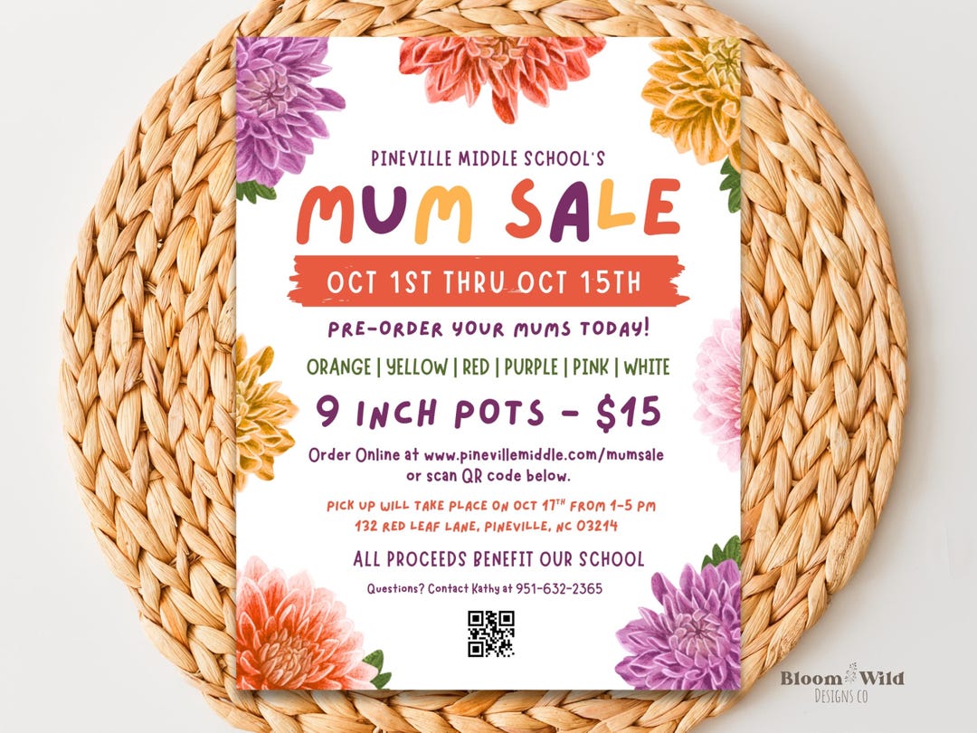 Fall Mum Fundraiser Flyer, Mums for Sale Flyer Template, PTA PTO School ...