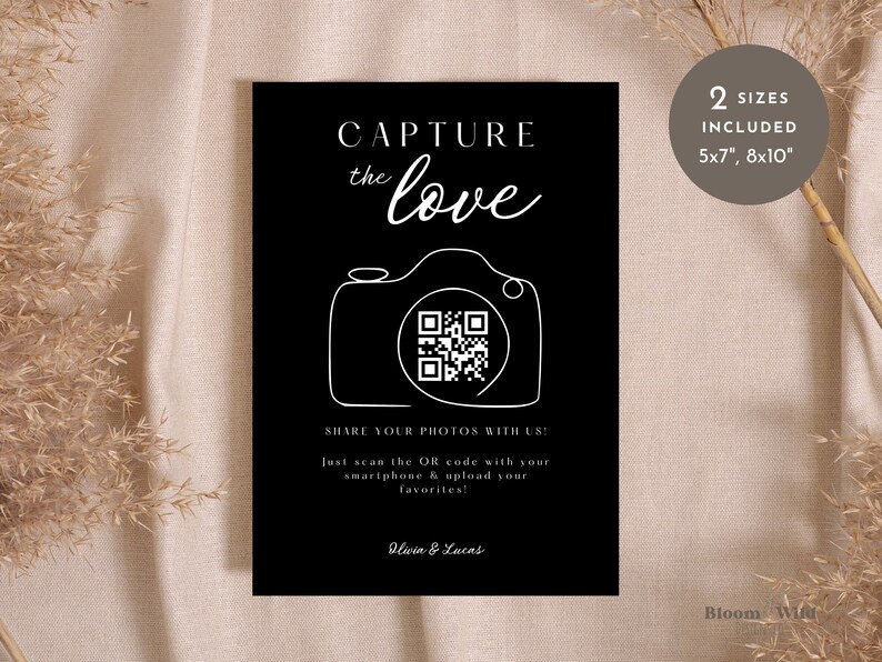 Capture the Love Sign Canva Template, Modern Black Capture the Love QR ...