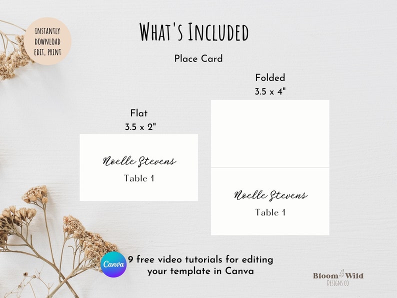 Wedding Name Cards Template Canva, Minimalist Place Card Template ...