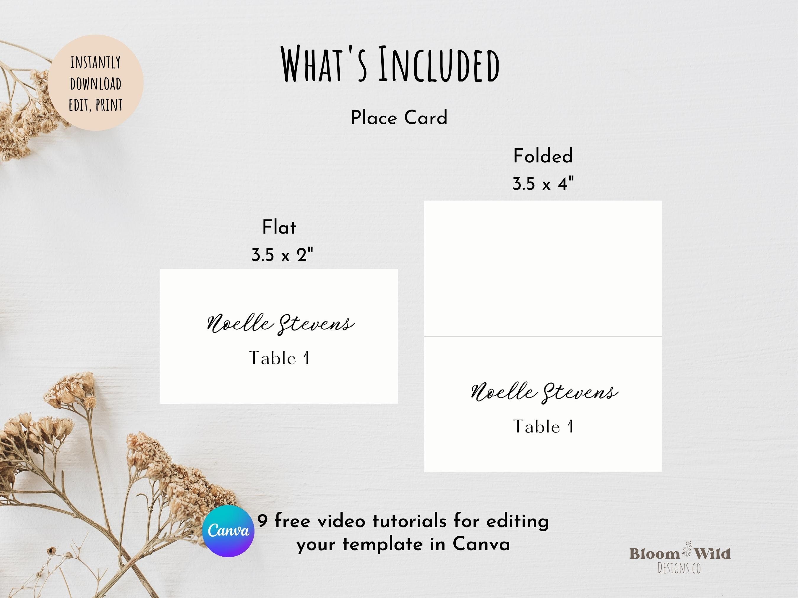 Wedding Name Cards Template Canva, Minimalist Place Card Template ...