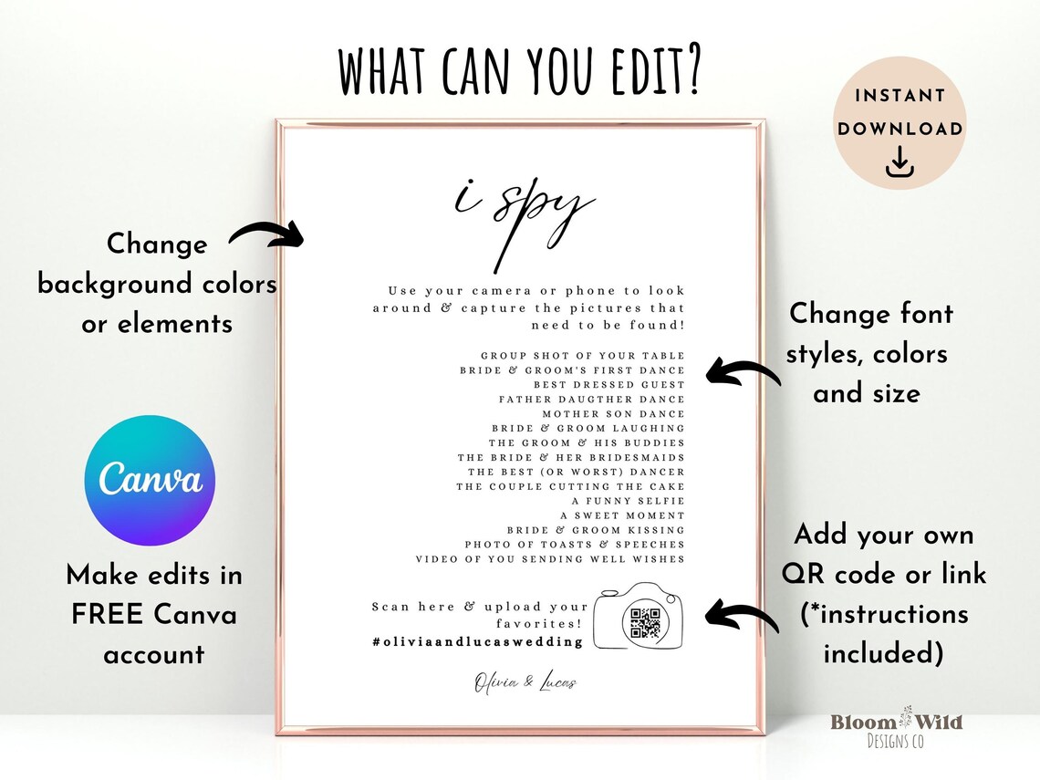 I Spy Wedding Photo Game Template Capture the Love Qr Code - Etsy