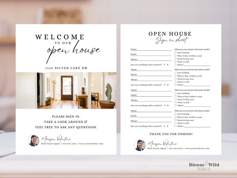 Open House Sign in Sheet Printable and Welcome to Our Open House Sign With Photo, Realtor ...
