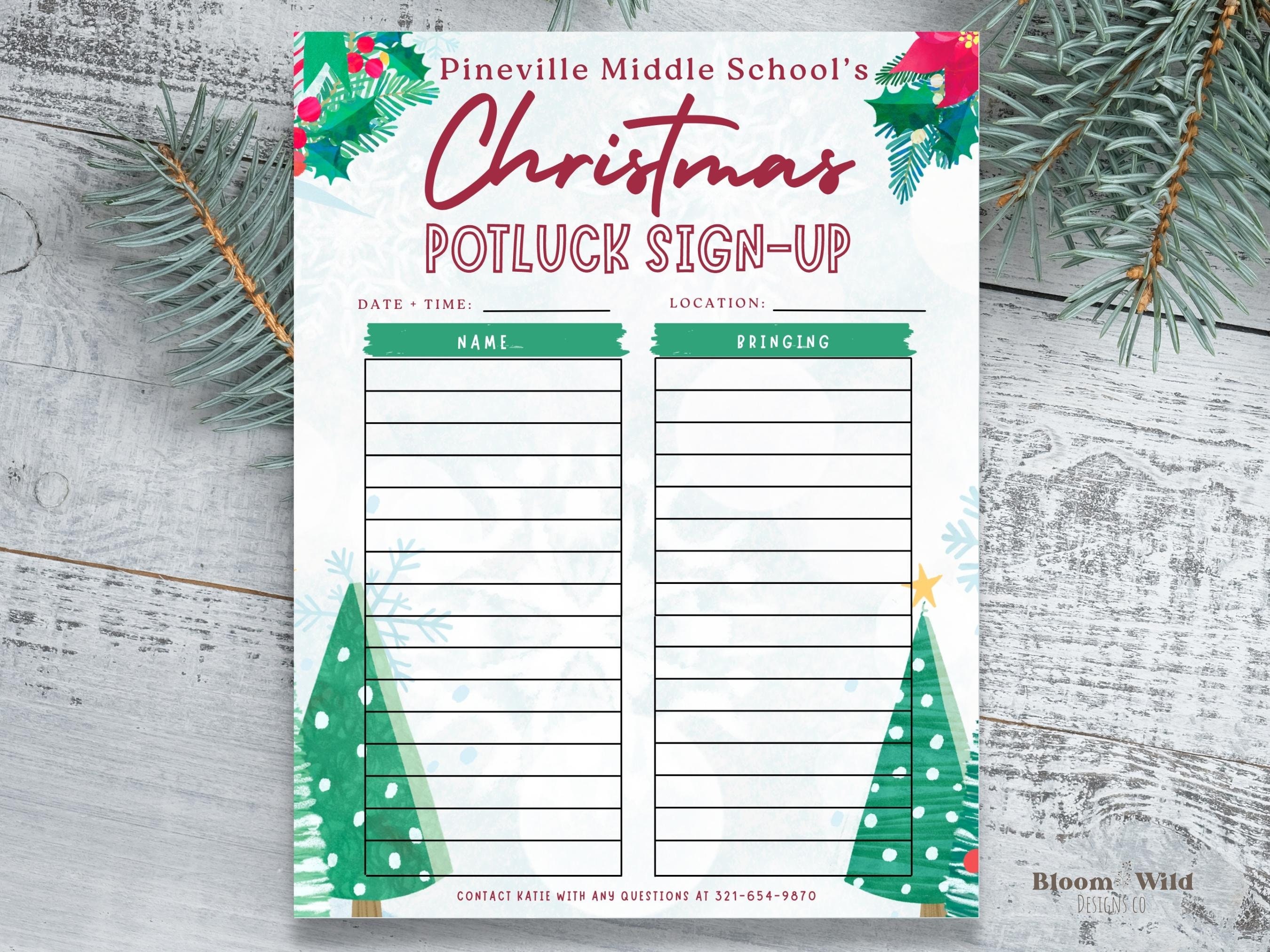 Editable Christmas Potluck Sign up Sheet, Potluck for Christmas Party ...