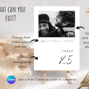 Wedding Table Number Template Canva, Table Numbers With Photos, Photo ...