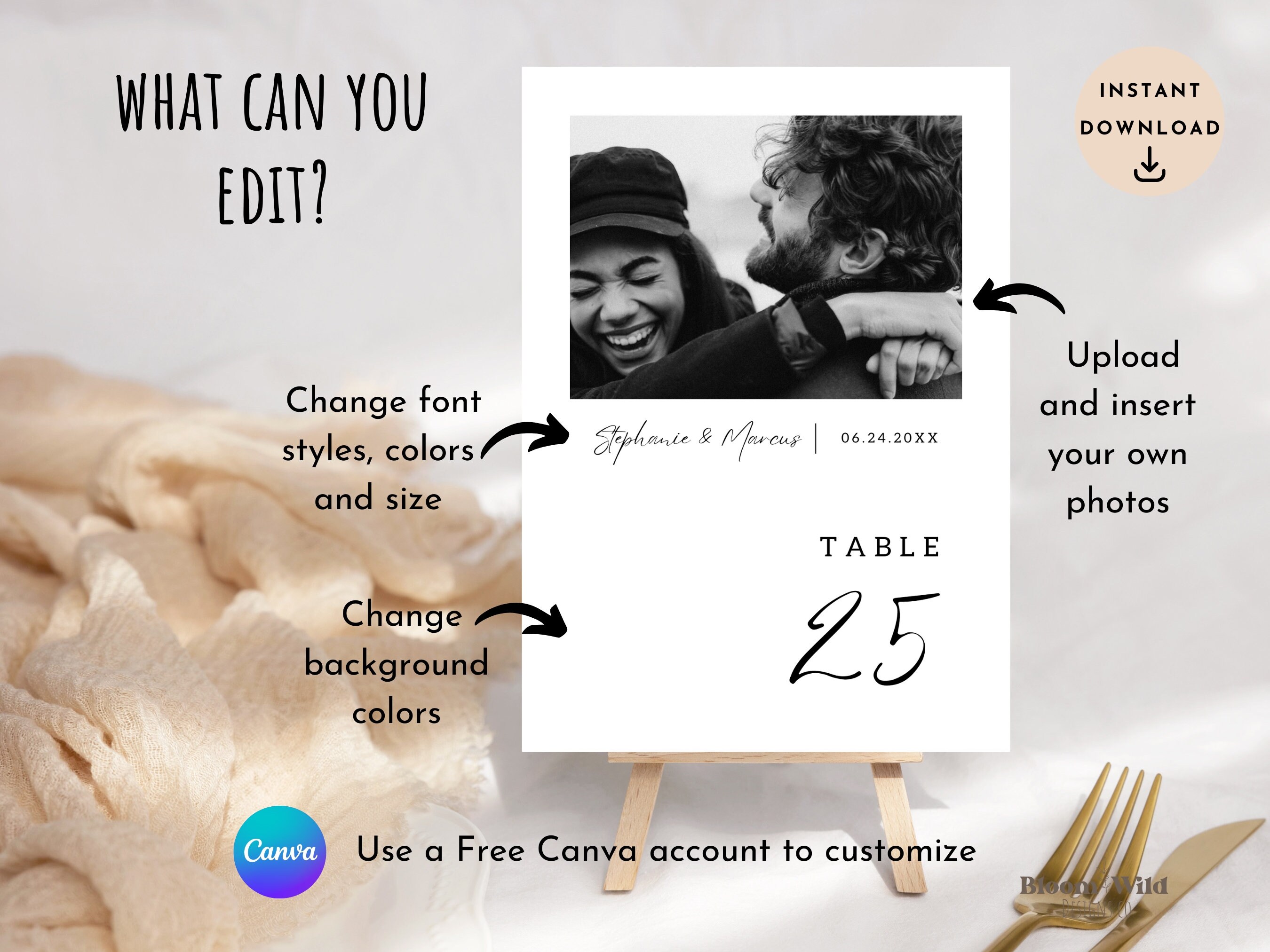Wedding Table Number Template Canva, Table Numbers With Photos, Photo ...