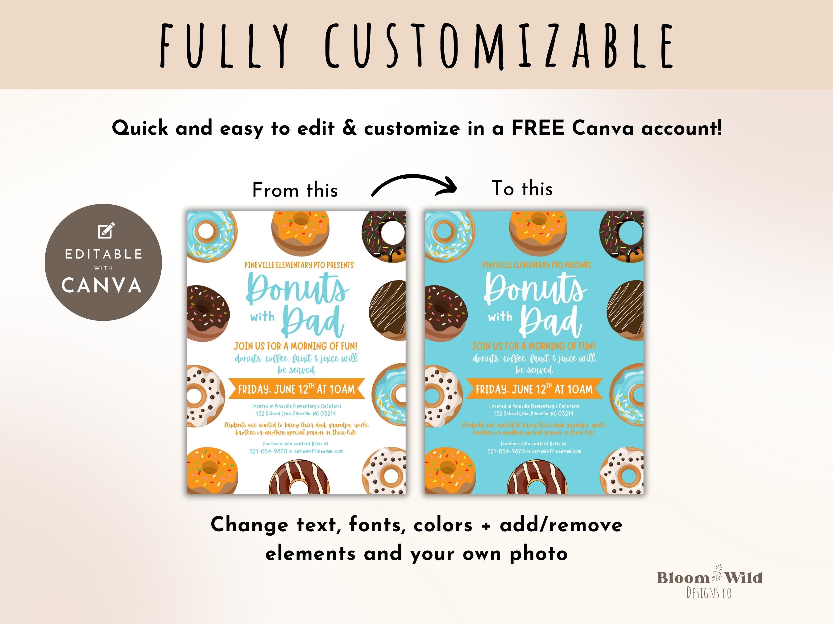 Donuts With Dad Printable Flyer, Donuts With Dad Invitation, Breakfast ...