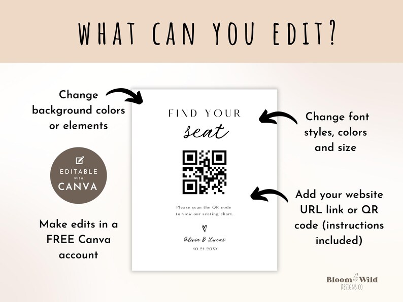 Qr Code Sign Seating Chart, Digital Seating Chart With Qr Code ...