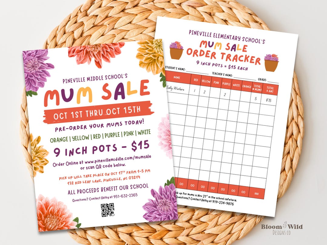 Fall Mum Fundraiser Flyer and Order Form Template, Mums for Sale Bundle ...