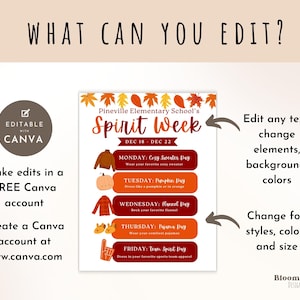 Fall Spirit Week Template Canva, Spirit Week Poster, Spirit Week Flyer ...