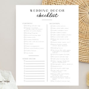 Wedding Decor Checklist Template, Printable Wedding Day Decor List ...