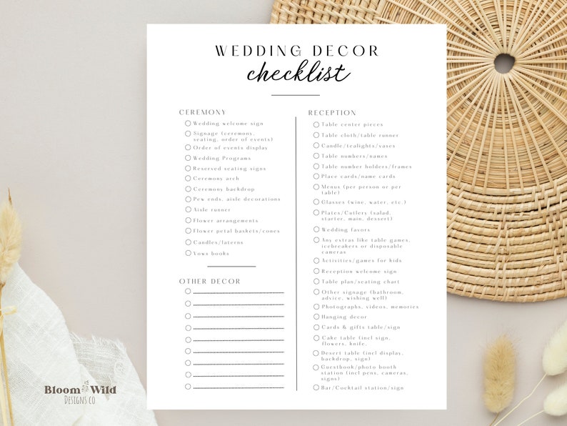 Wedding Decor Checklist Template, Printable Wedding Day Decor List ...