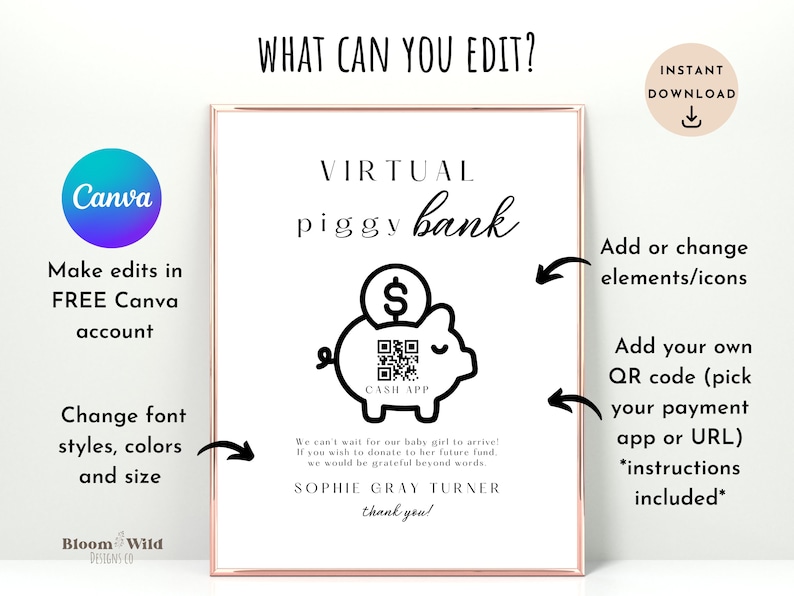 Future Fund QR Code, Piggy Bank Venmo, Printable Modern Baby Shower ...