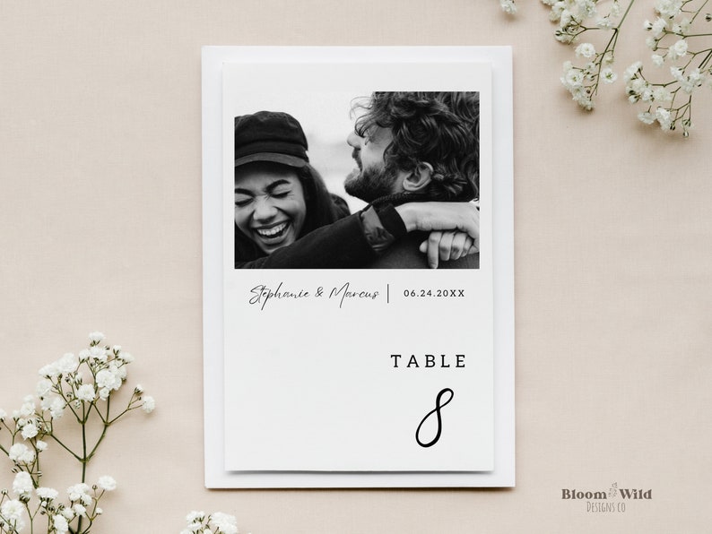 Wedding Table Number Template Canva, Table Numbers With Photos, Photo ...
