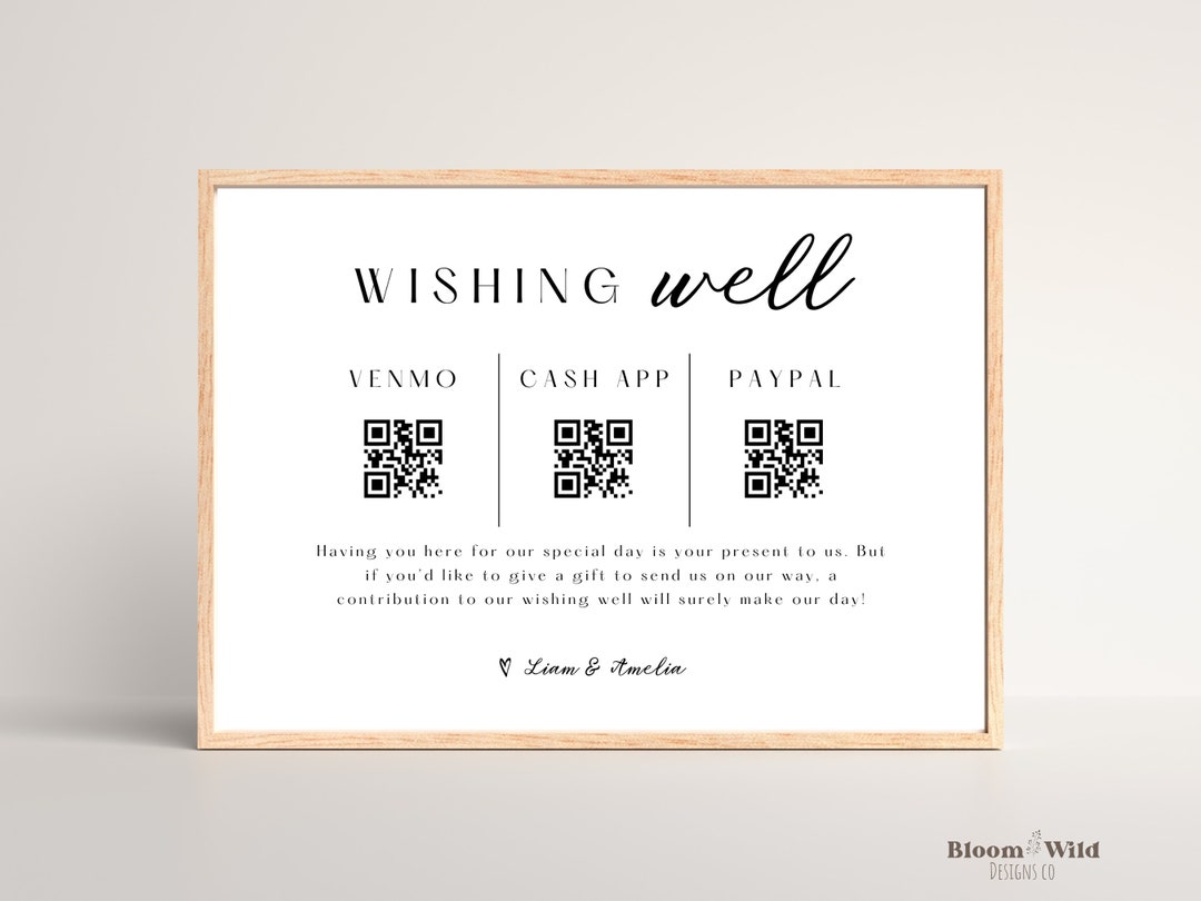 Wishing Well Wedding QR Sign Canva, Wedding Registry Honeymoon Fund ...