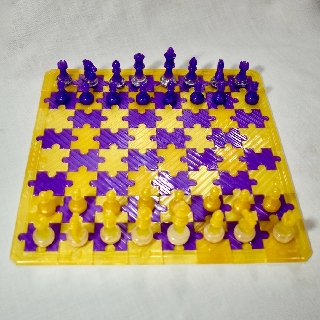 Jigsaw Puzzle Chess Set • Puzzle Chess-checkers Set • Purple & Gold ...