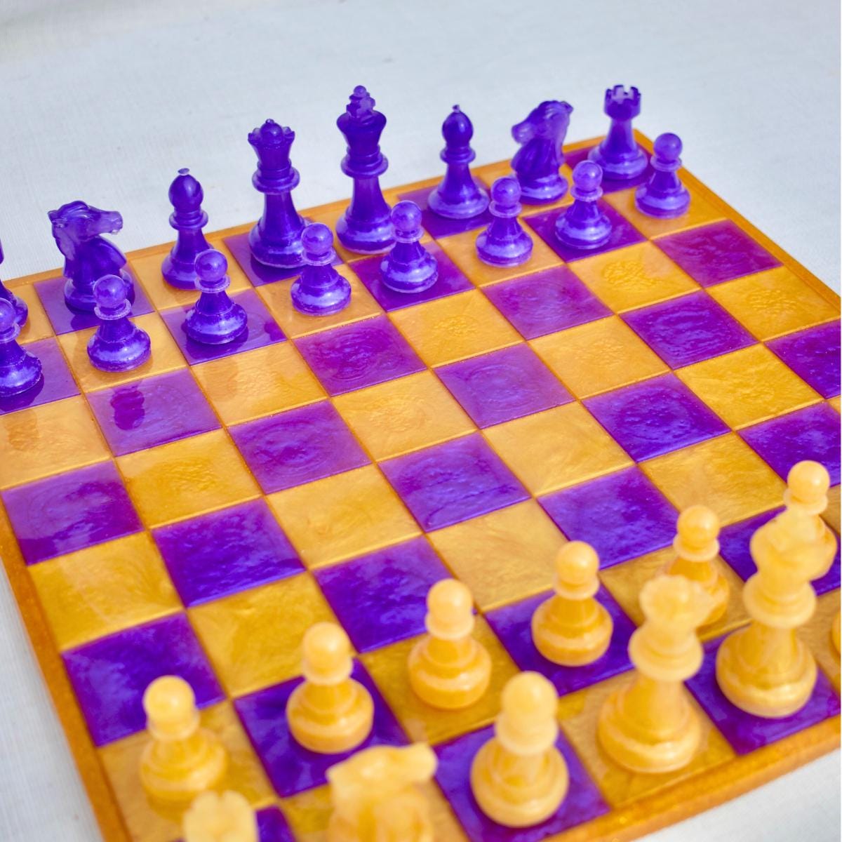 Custom Purple & Gold Chess/checker Board Game Set • Purple-gold Resin ...