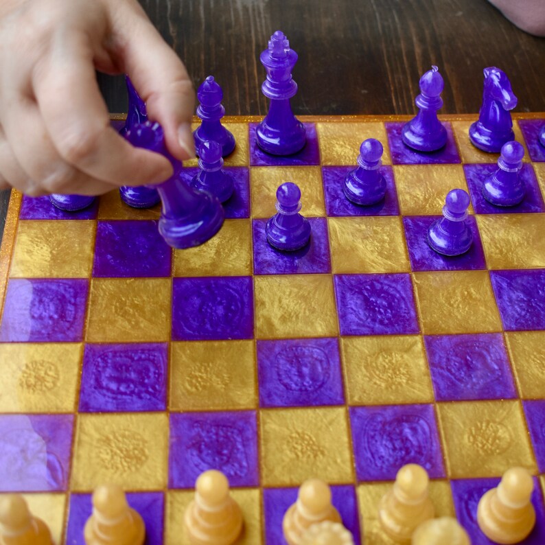 Custom Purple & Gold Chess/checker Board Game Set - Etsy