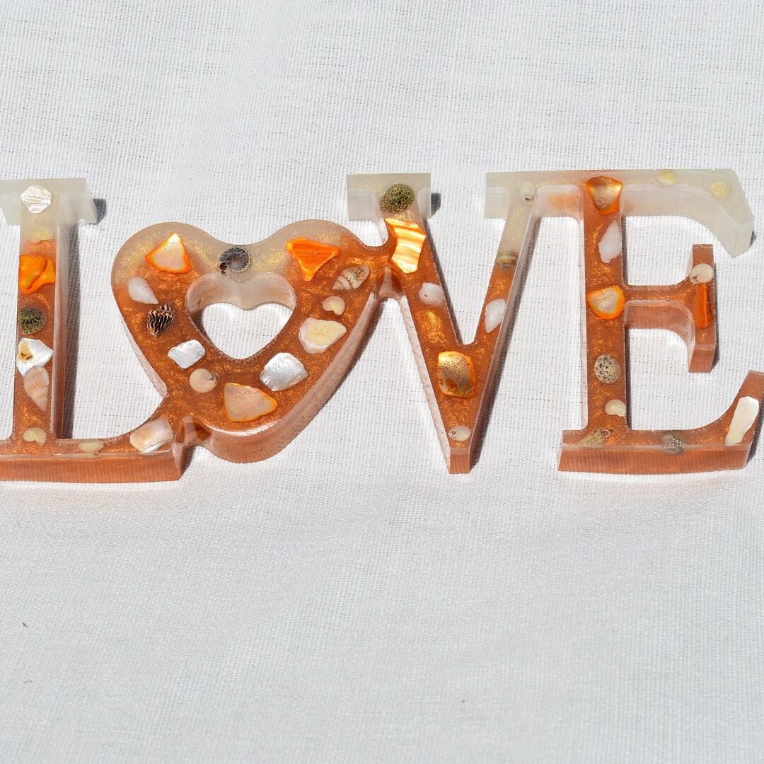 Golden “love” Sign • Beach Themed Resin Word Art “LOVE” Decor • Custom ...