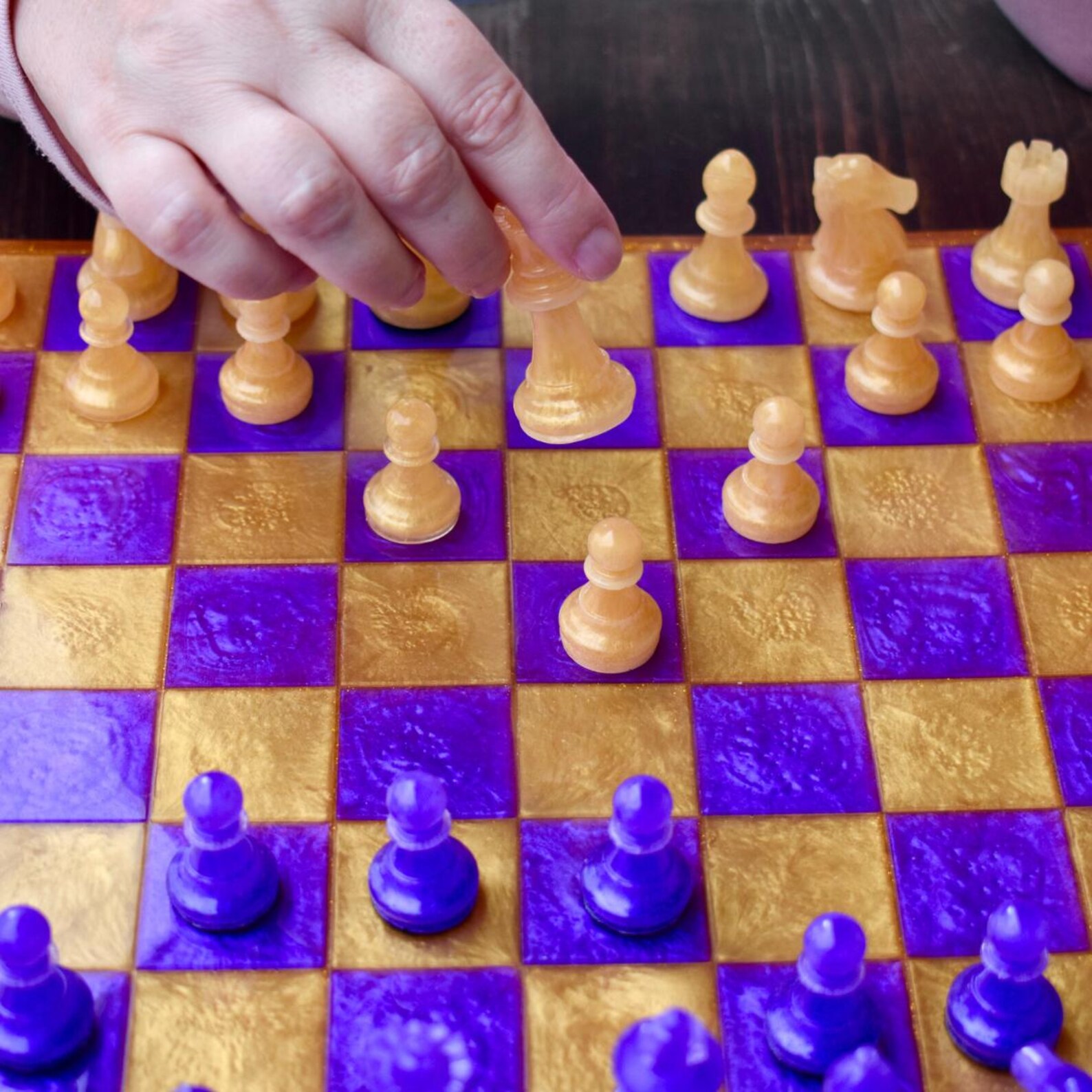 Custom Purple & Gold Chess/checker Board Game Set • Purple-gold Resin ...