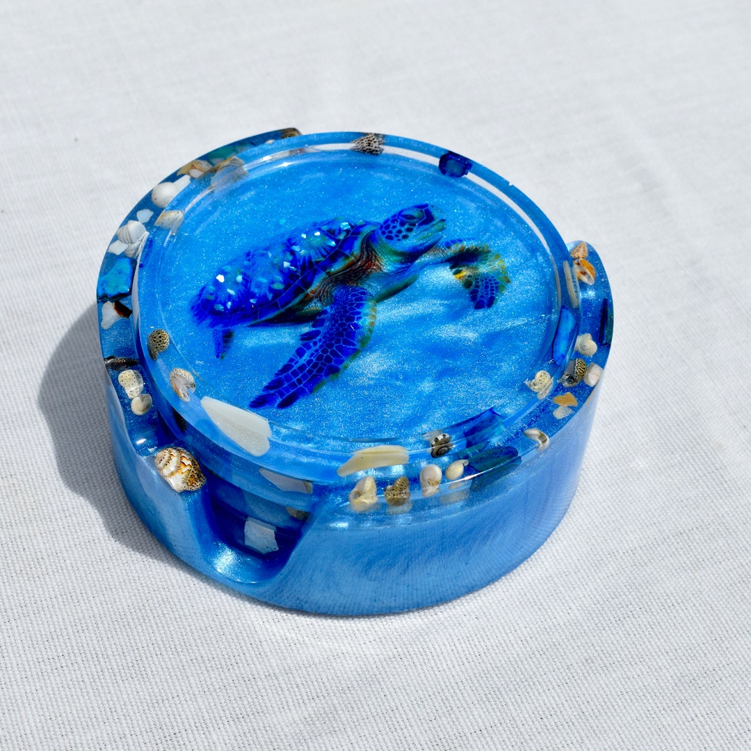 Sea Turtle Coasters Gift • Beach Coasters With Holder Coasters • Sea ...