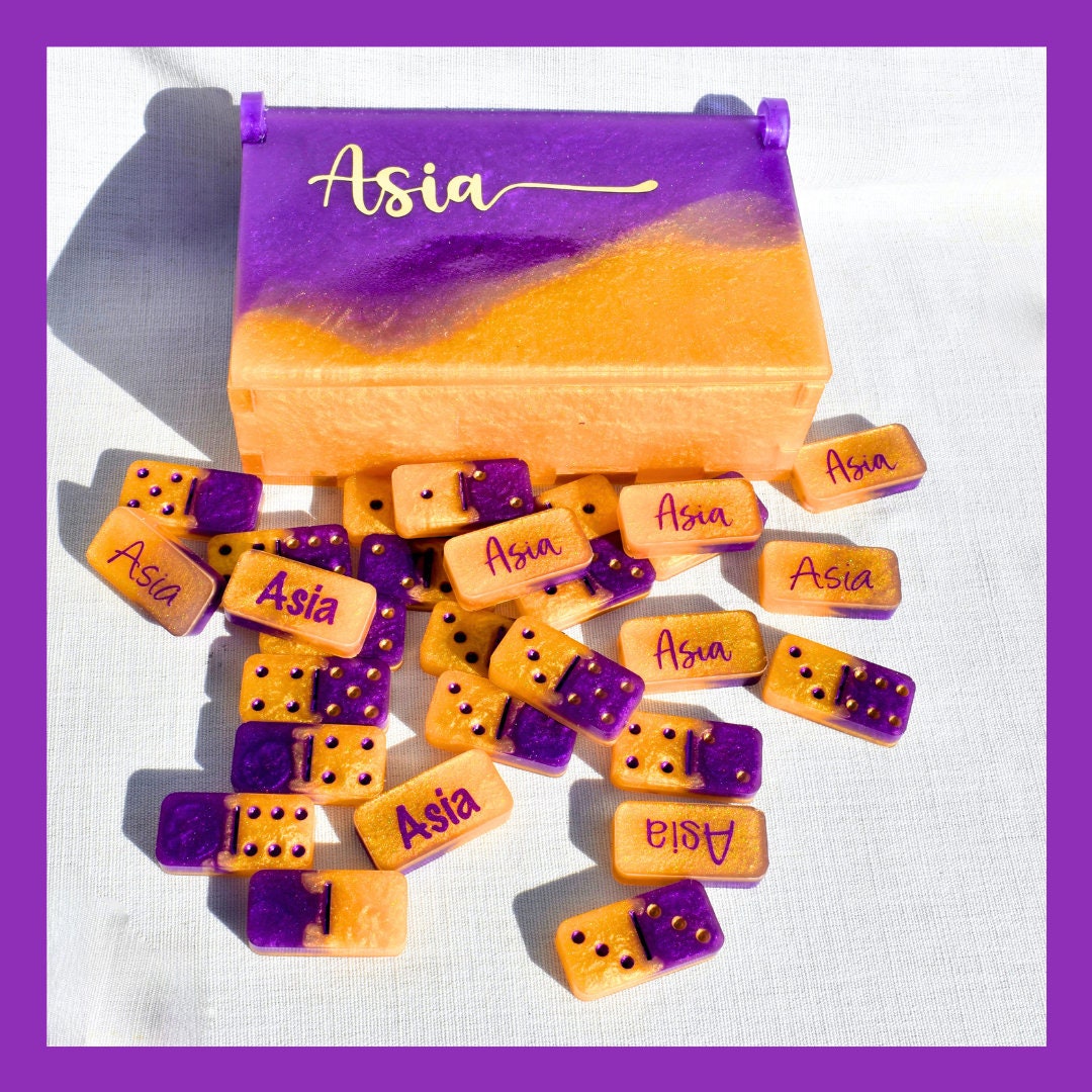 Personalized Dominoes Gift for Her, Purple & Gold Dominoes, Dominoes ...