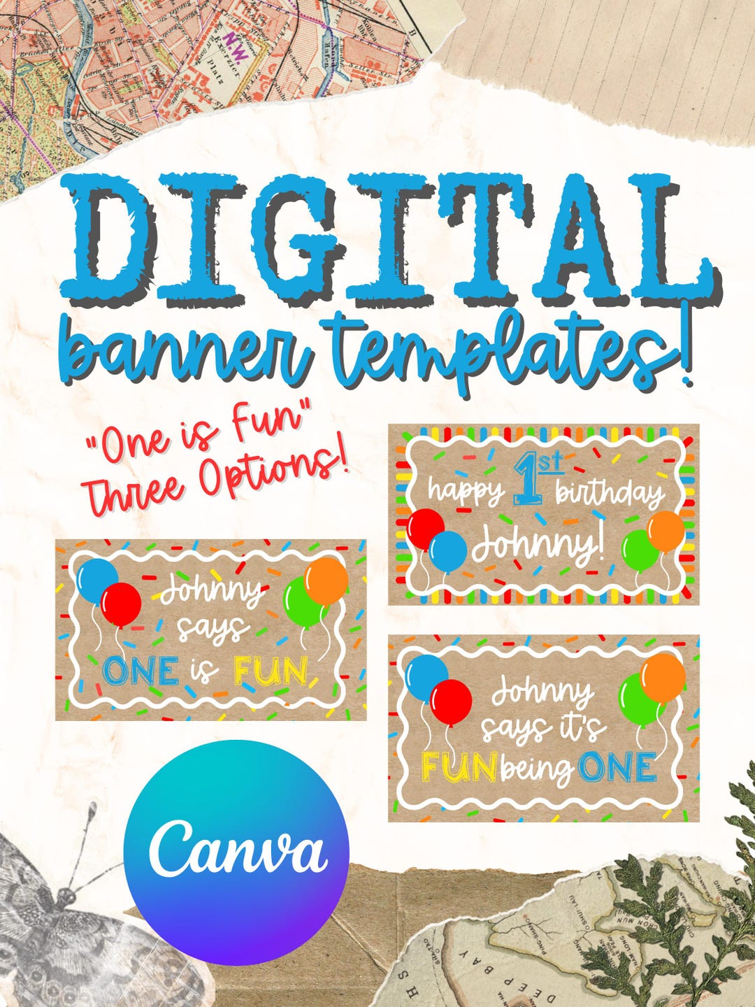 ONE is FUN! | Canva Template | First Birthday Sign | Printable Birthday ...