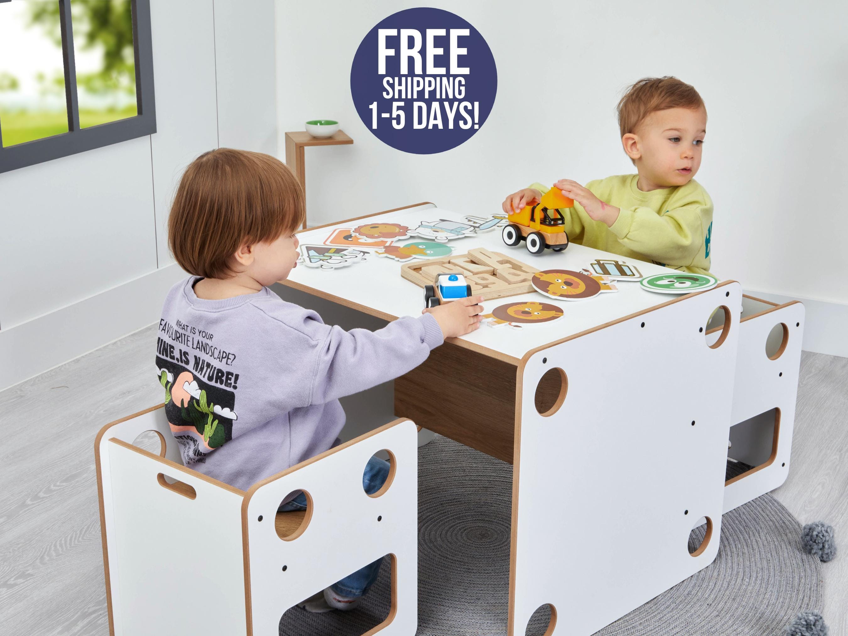 Montessori Play Table Chair Set: Writable Activity Table With Toy ...