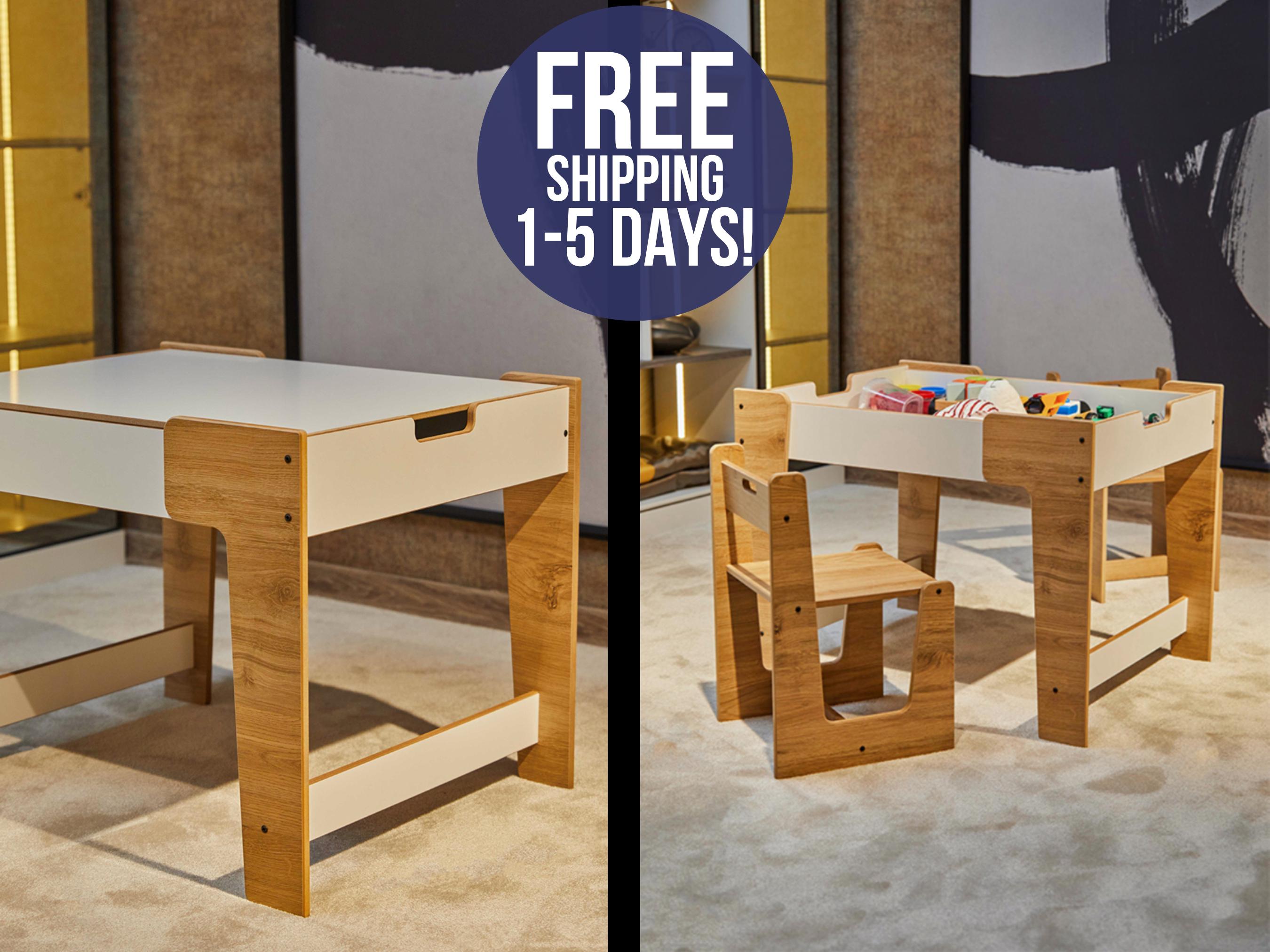 Montessori Play Table and Chair Set: Writable Surface, Toy Storage - Etsy
