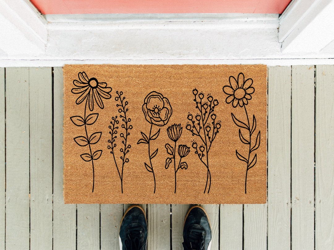 Wildflower Coir Doormat: UV Printed Floral Welcome Mat - Etsy