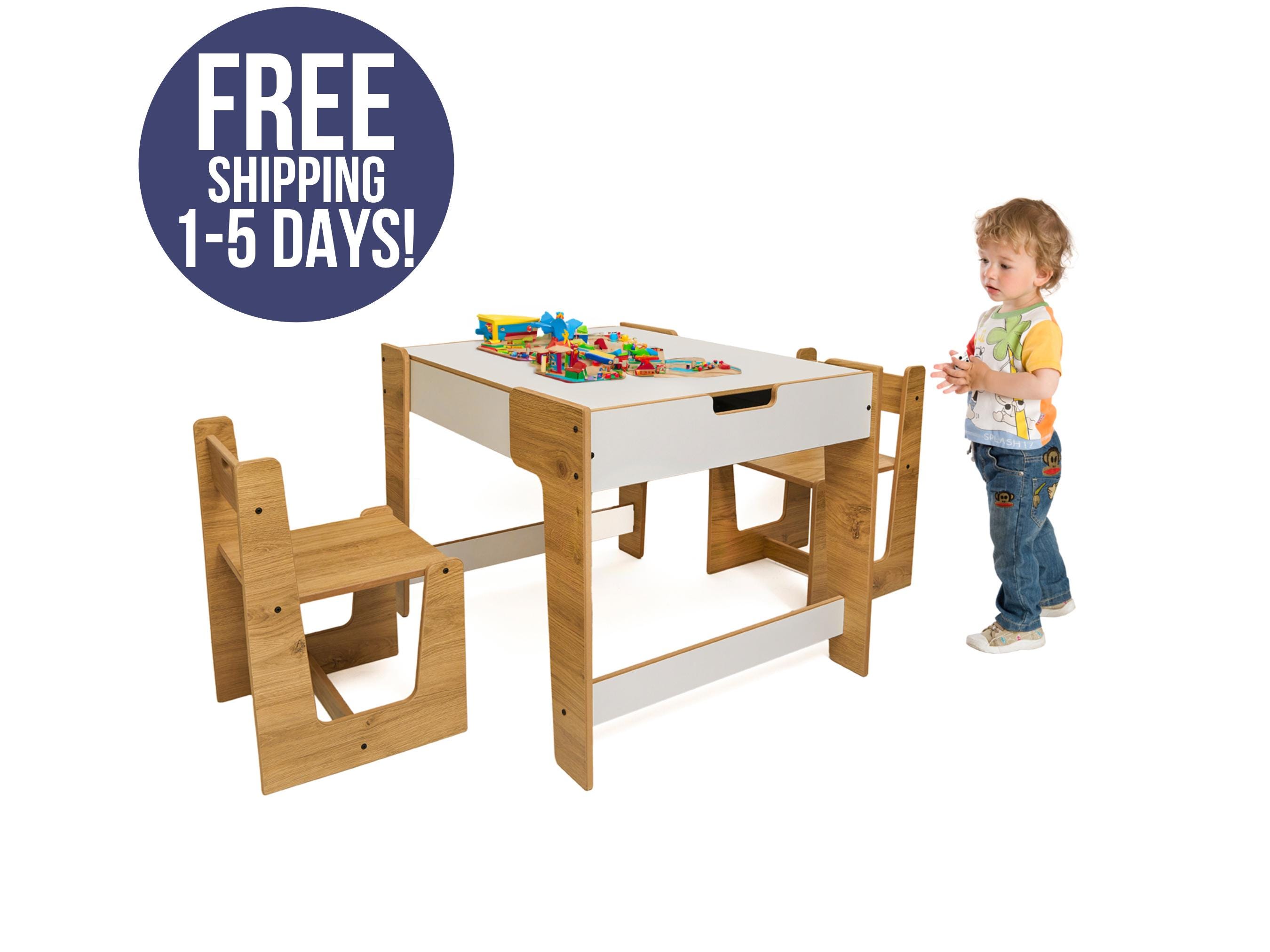 Montessori Play Table and Chair Set: Writable Surface, Toy Storage - Etsy