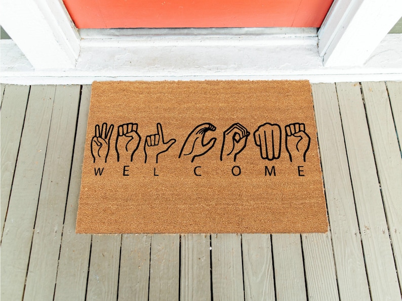 Welcome Sign Language Doormat | UV Printed Coir Rug - Etsy