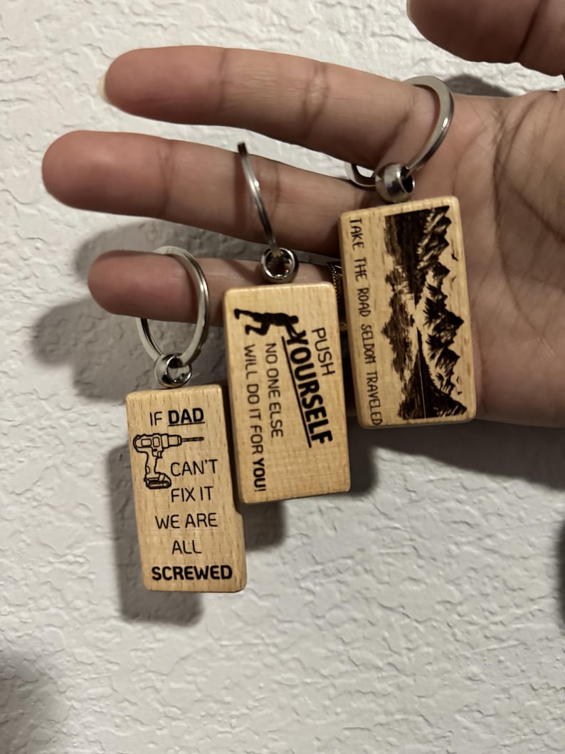 Personalized Wooden Keychain, Custom Engraved Rectangle, Front and Back ...