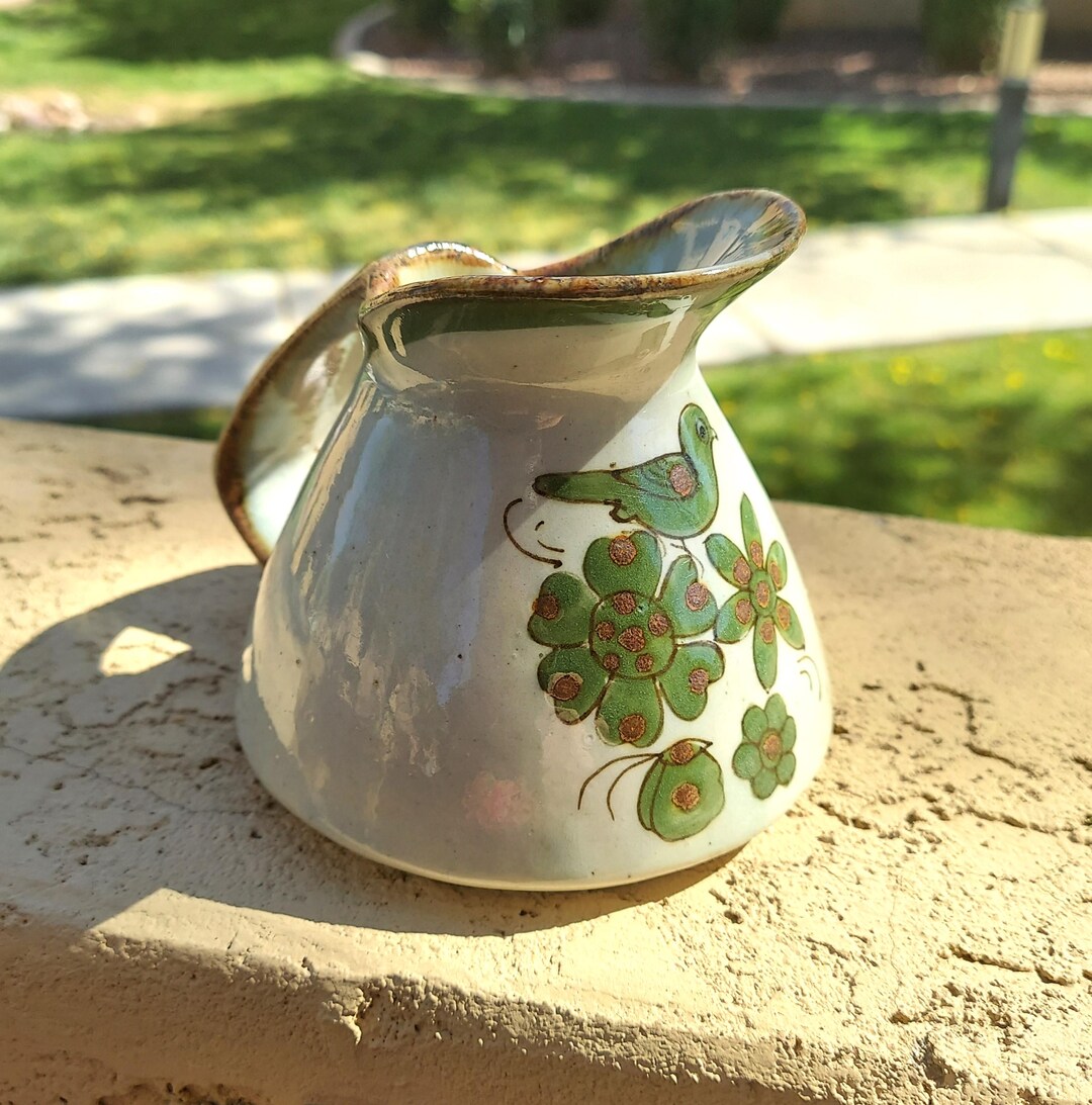 VTG Tonala Pottery Creamer W/green Bird and Flowers Ken Edwards Signed ...