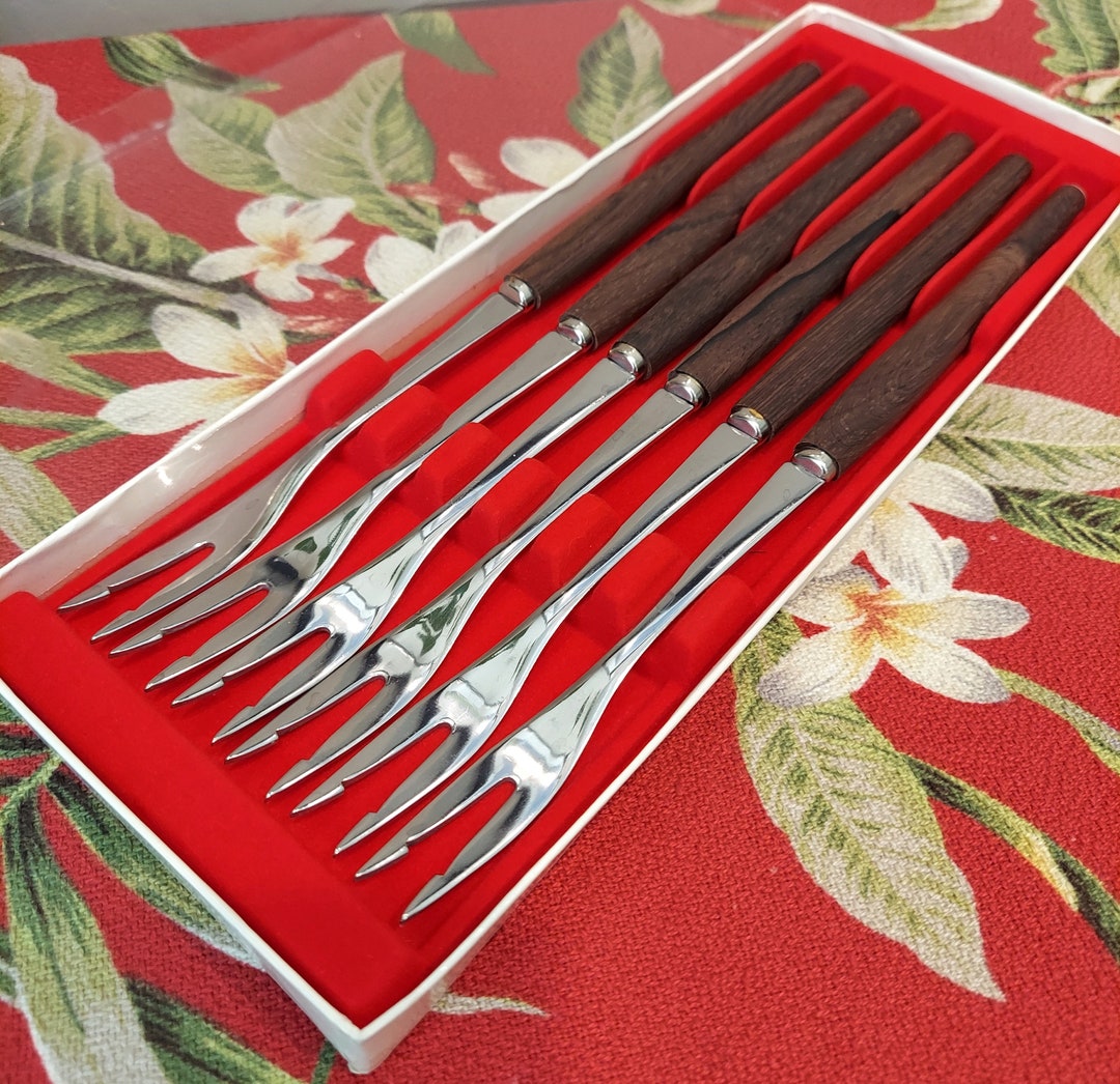 VTG Rostfrei Stainless Steel and Teak Fondue Forks, Set of 6 Made in ...