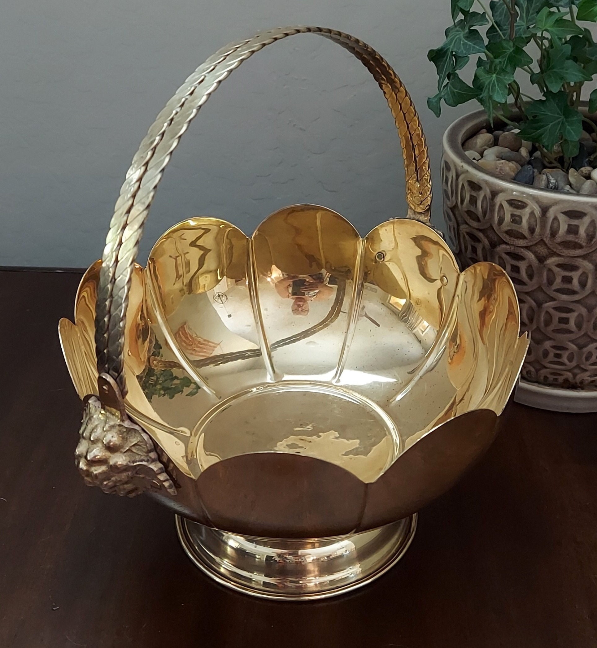 VTG Brass Bowl W/ Folding Handle and Grape Cluster Detail - Etsy
