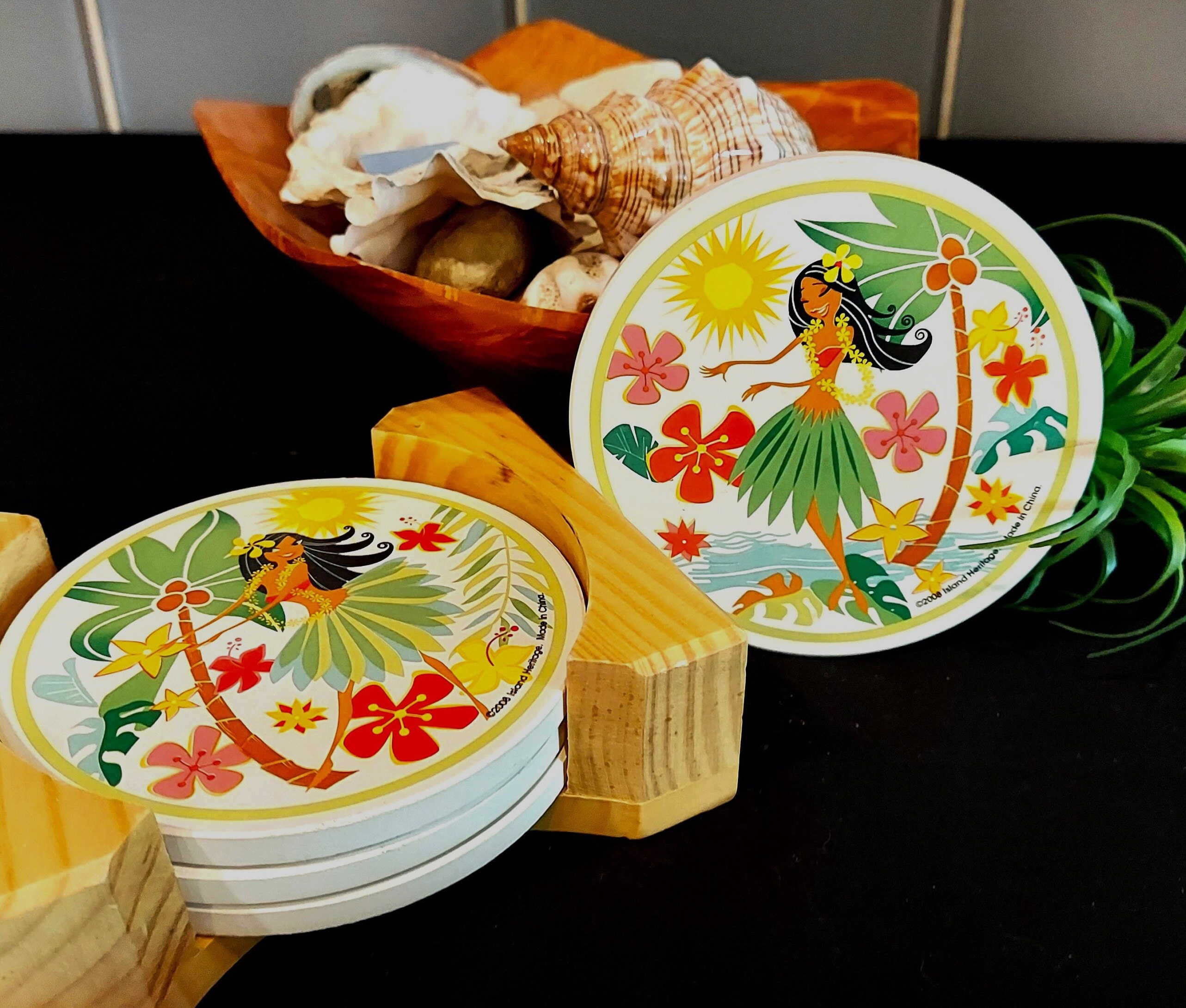 Hawaii/tiki Ceramic Coasters hula Honey Design - Etsy