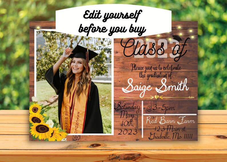 EDITABLE Country Graduation PARTY Template Rustic Graduation - Etsy