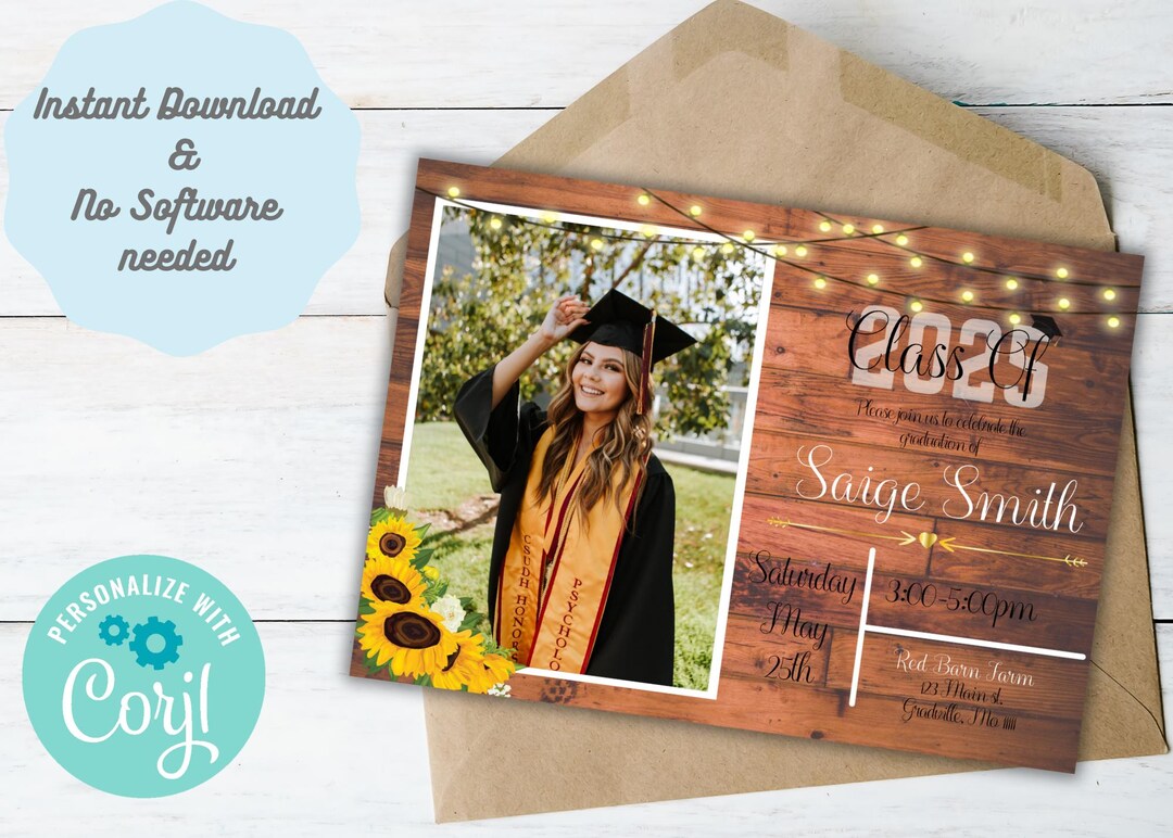 EDITABLE Country Graduation PARTY Template, Rustic Graduation ...