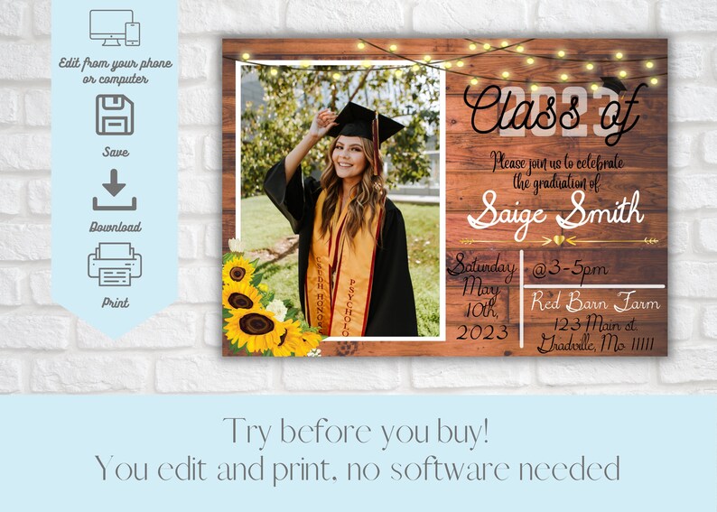 EDITABLE Country Graduation PARTY Template Rustic Graduation - Etsy