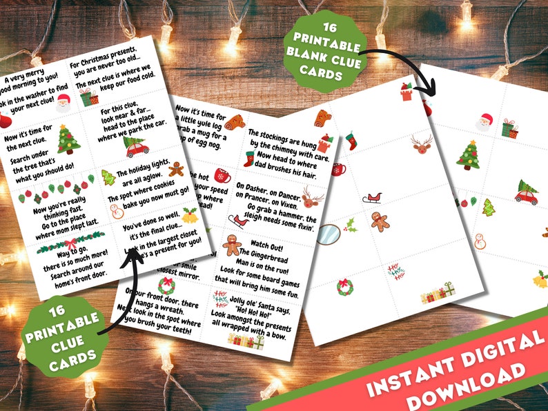 Christmas Scavenger Hunt Printable Clues - Indoor Treasure Hunt Hints ...